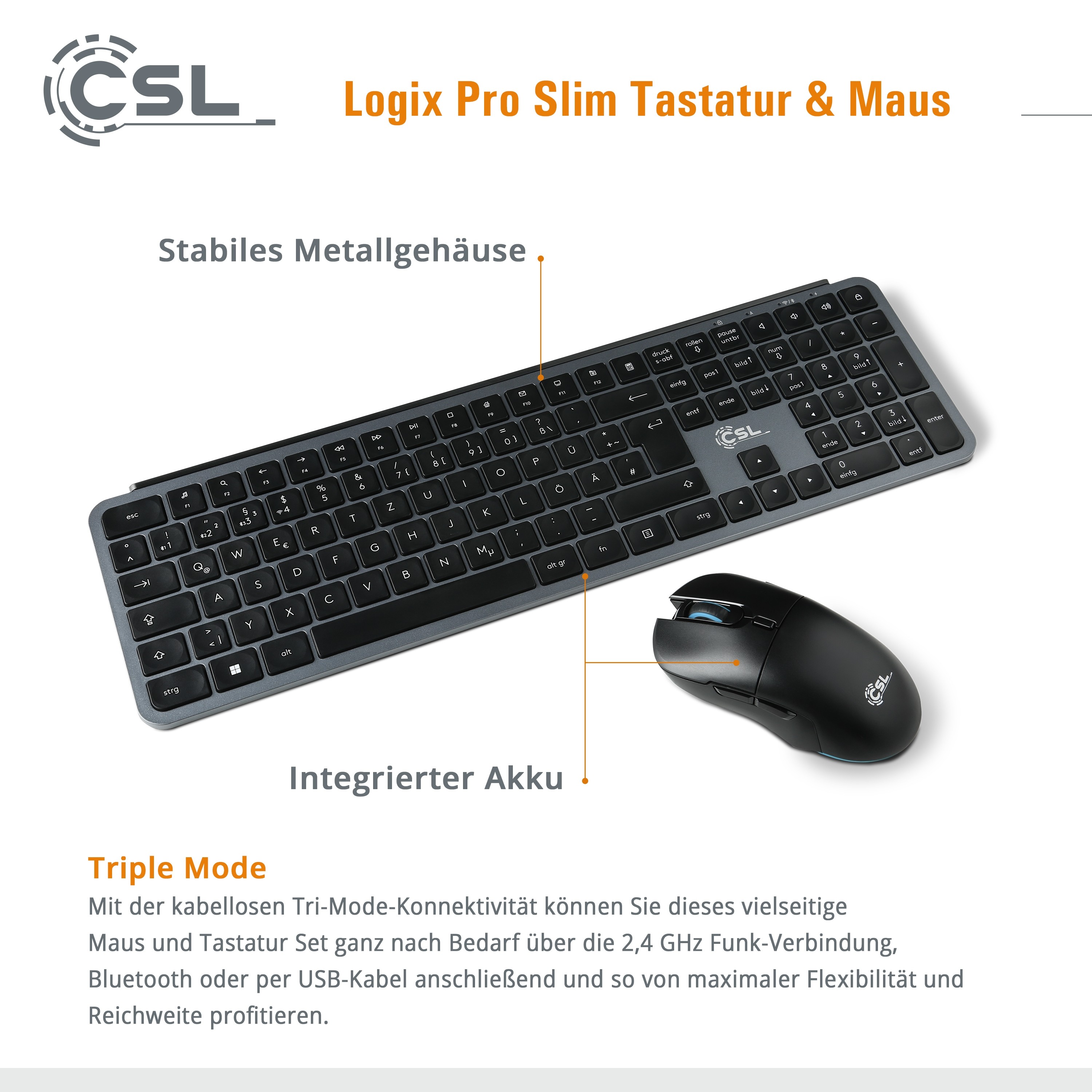 CSL Computer | CSL Logix Pro wireless keyboard and mouse, black