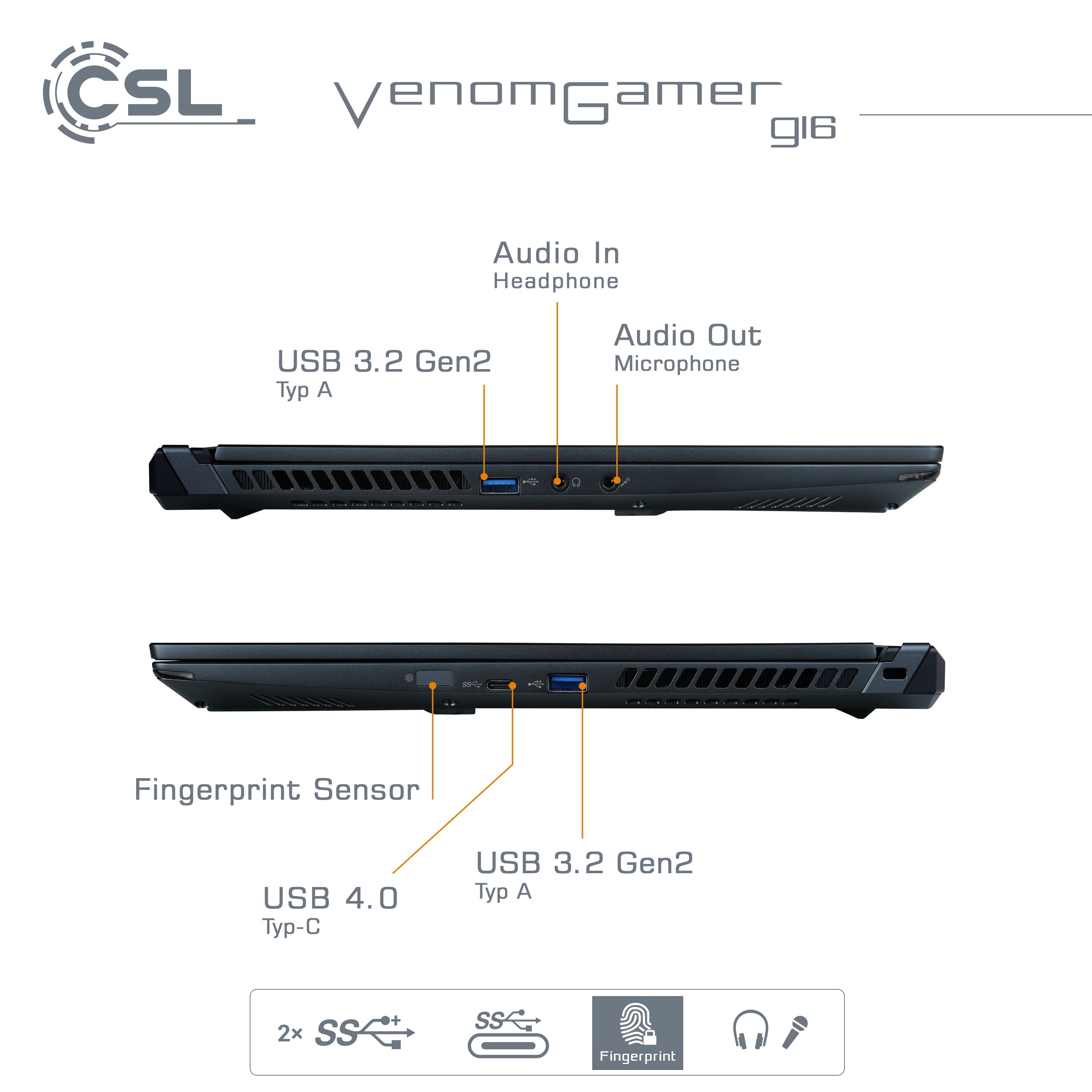 CSL Computer | Notebook Notebook CSL VenomGamer G16 / 32GB / 2000GB / Windows 11 Home