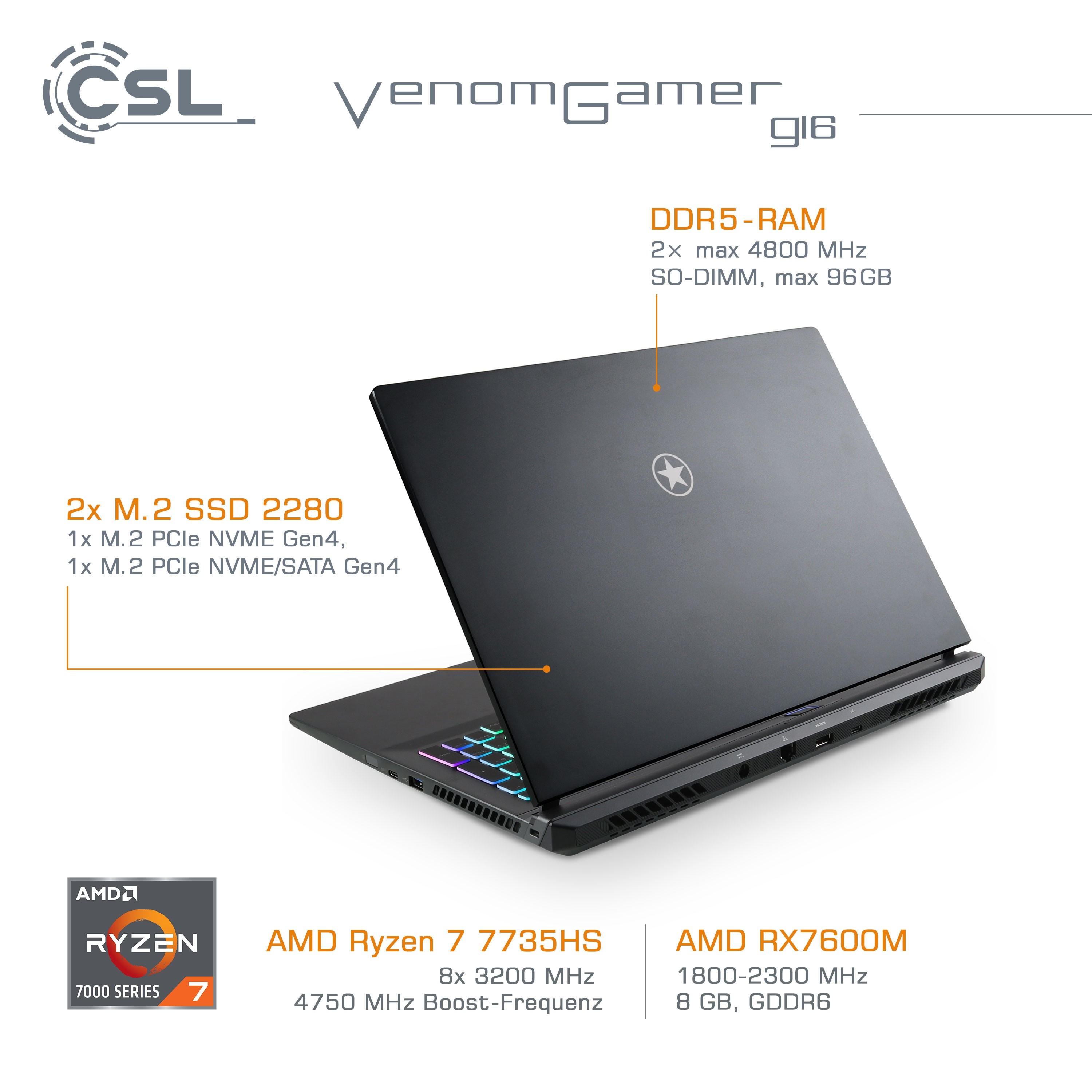 CSL Computer | Notebook Notebook CSL VenomGamer G16 / 64GB / 4000GB / Windows 11 Home
